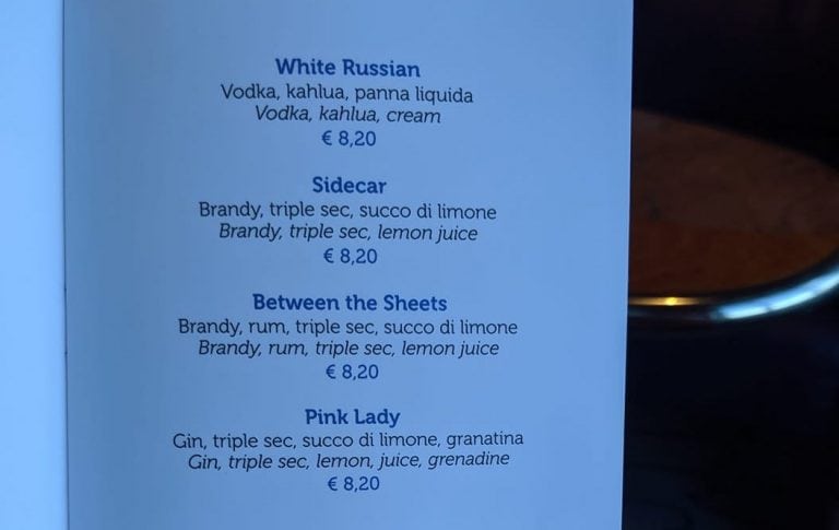 Costa Cruises, Drinks Guide - Drinks Packages and Menus - Emma Cruises