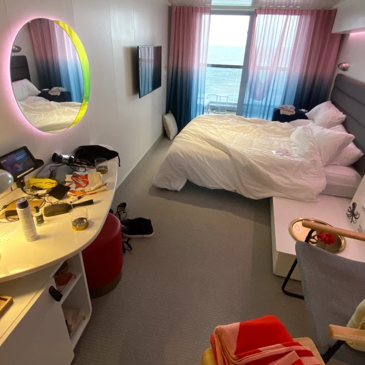 Virgin Voyages – Balcony Cabin Review (Sea Terrace): Bed, Storage, and ...