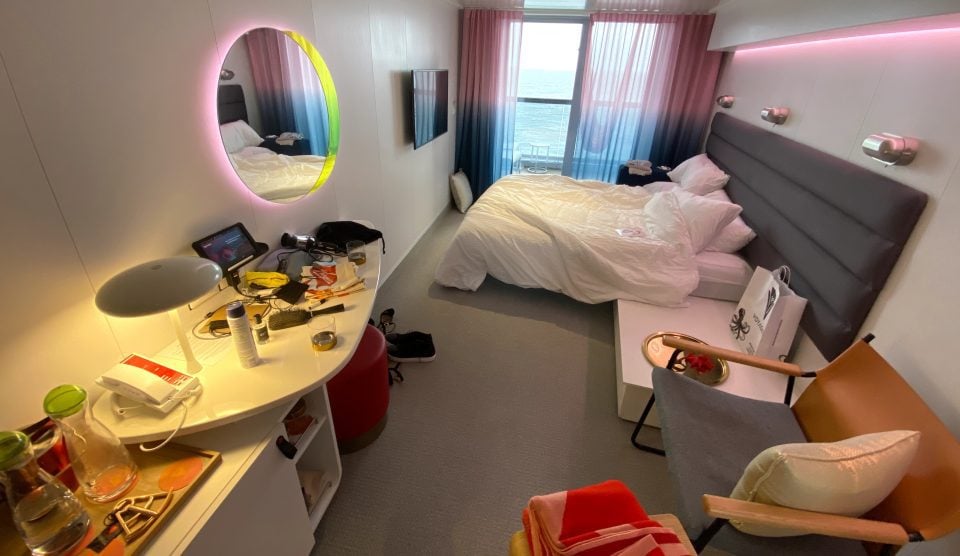 Virgin Voyages - Balcony Cabin Review (Sea Terrace): Bed, Storage, and ...