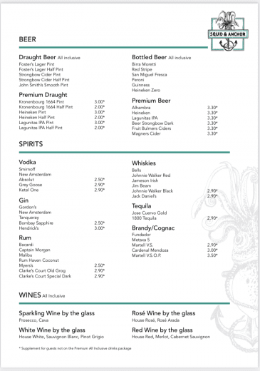 Marella Cruises All Inclusive Drinks List (and Menus) - Emma Cruises