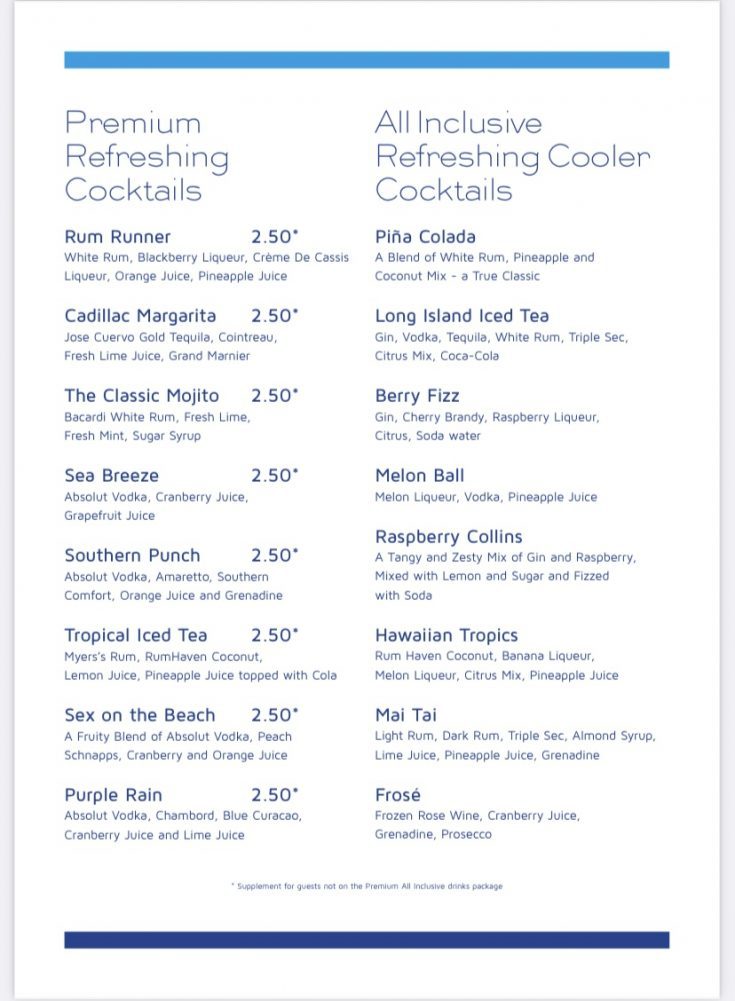 Marella Cruises All Inclusive Drinks List (and Menus) - Emma Cruises