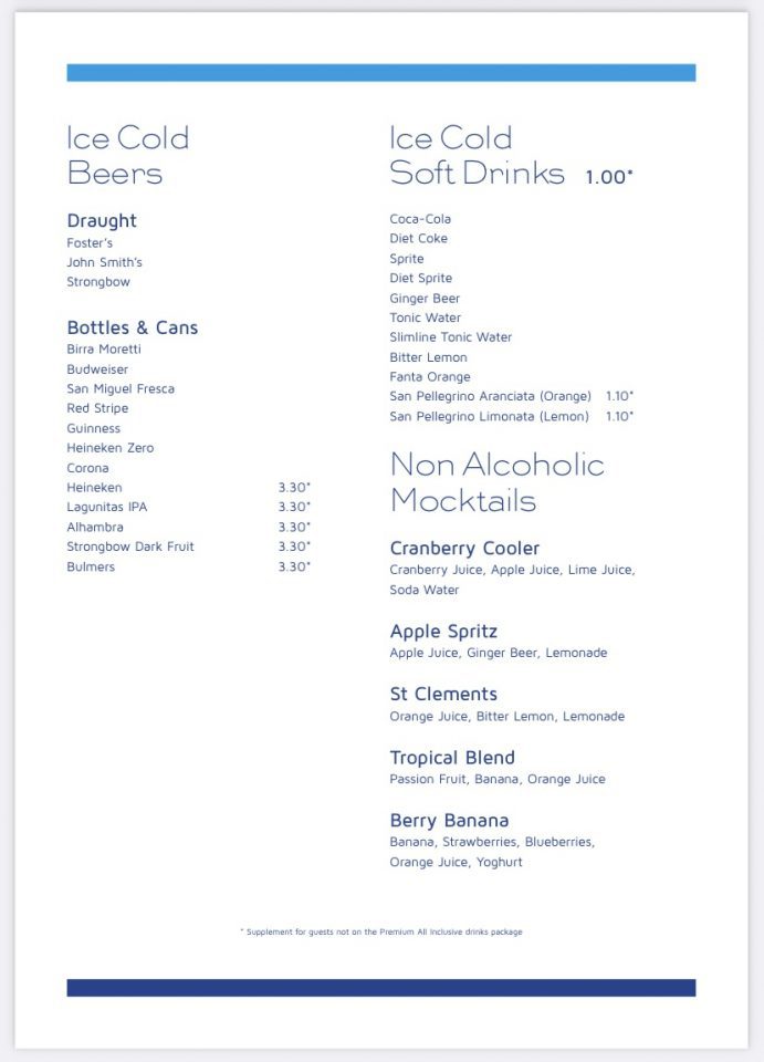 Marella Cruises All Inclusive Drinks List (and Menus) - Emma Cruises